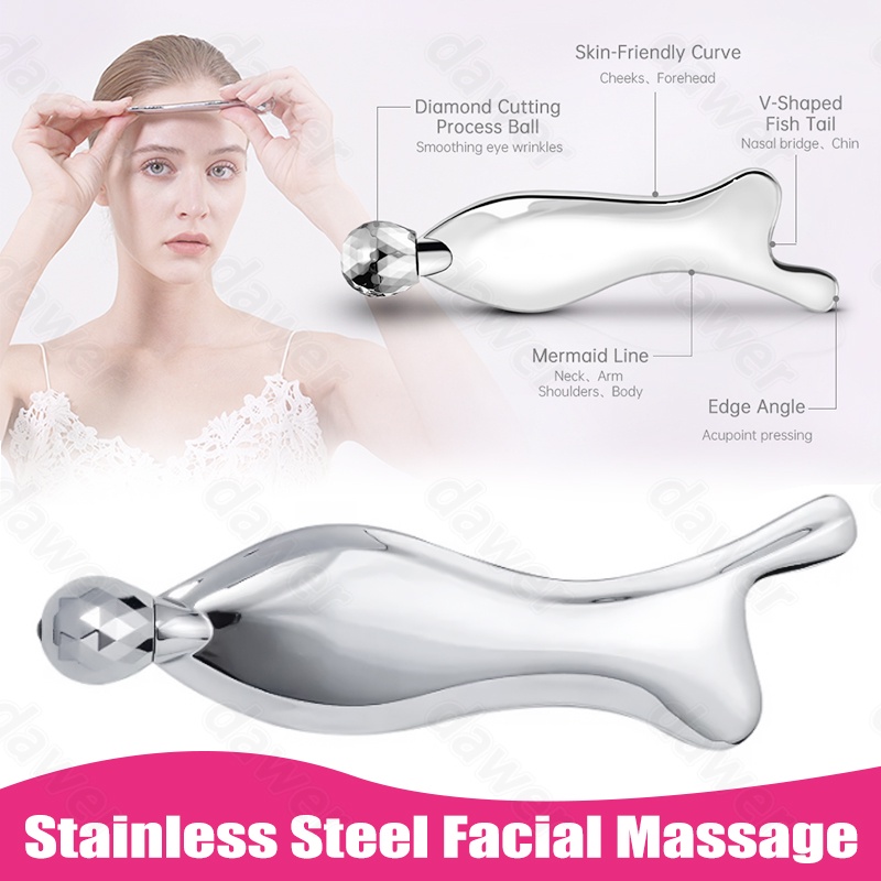 2 IN 1 Face Gua Sha Board Stainless Steel Fish Shape Scraper Facial ...