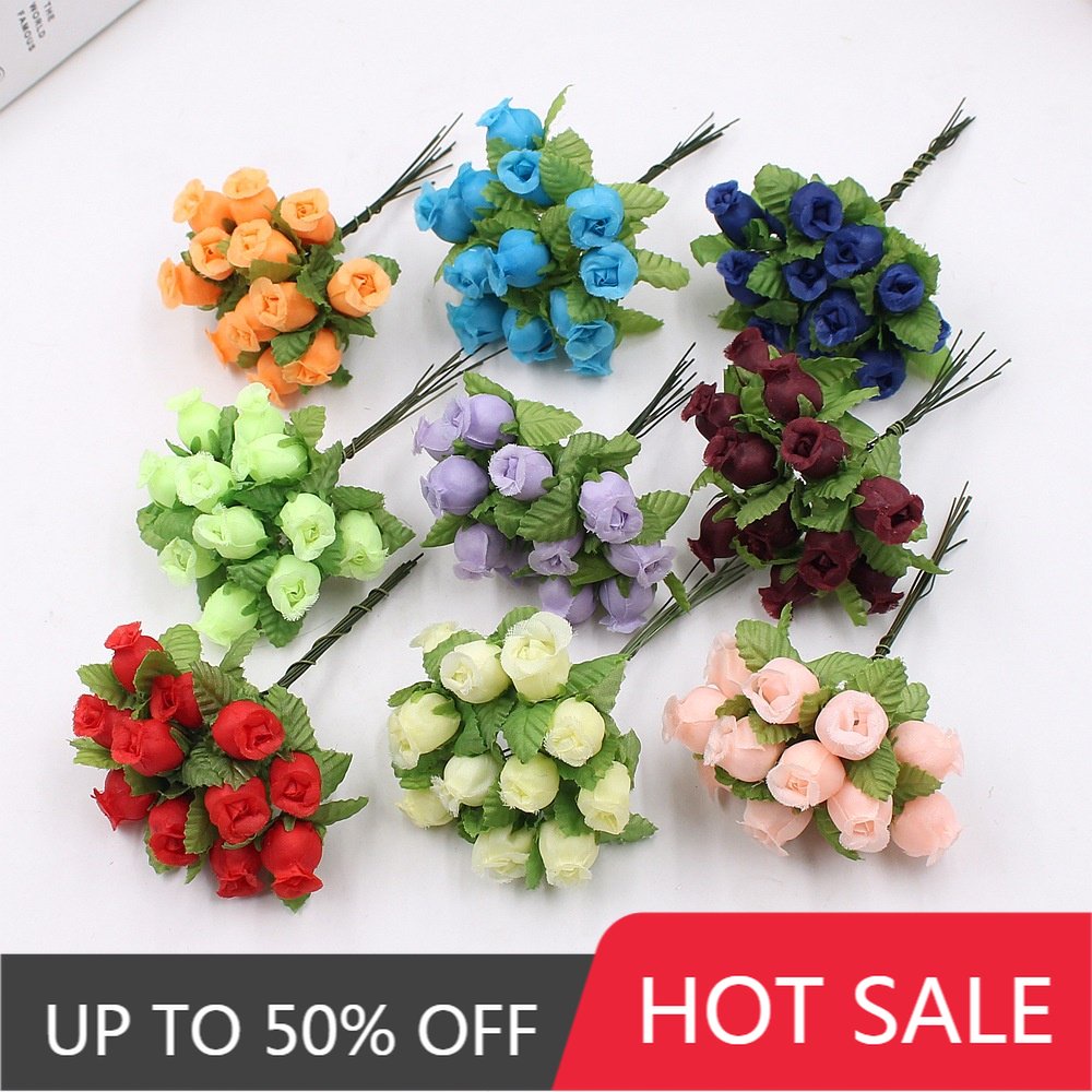 1 Bouquet Mini Artificial Flower 12 Rose Heads Fake Flower DIY Craft ...