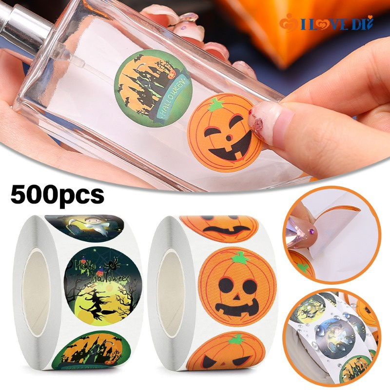 500Pcs/Roll Funny Pumpkin Emote Paper Stickers/ Round Witch Castles ...