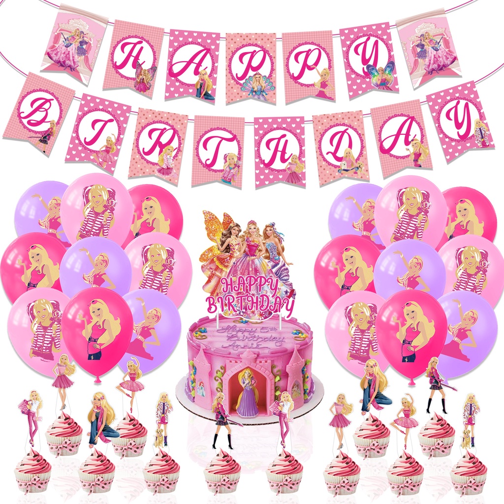 Rose Pink Princess Theme Party Decoration Pink Cute Cake Topper Balloon ...