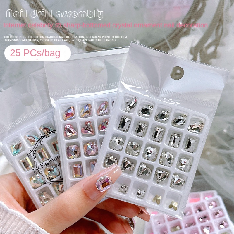 25PCS Pointed Bottom Crystal Nail Diamond Jewelry Set Box / Crooked ...