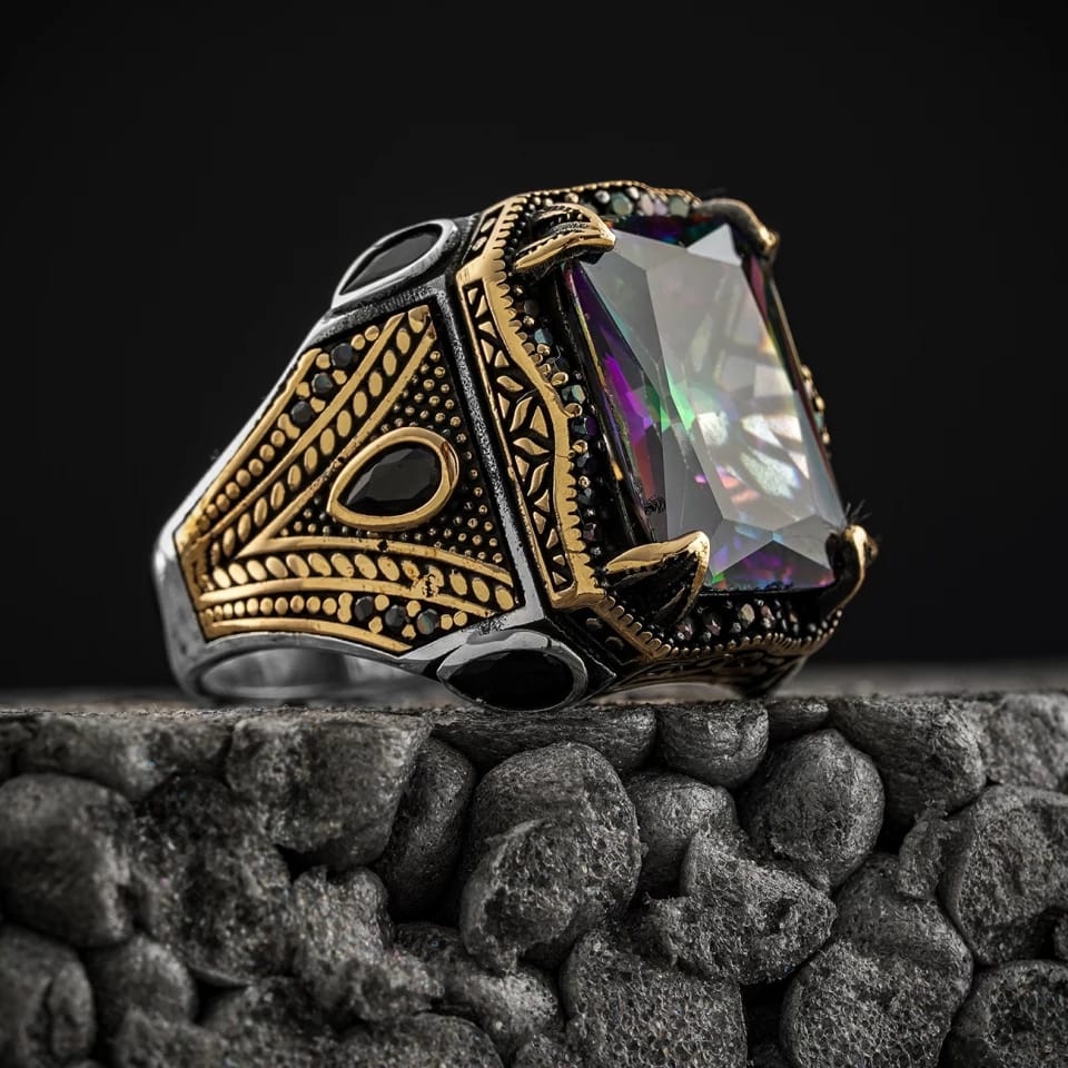 Fashionable Colorful Mirror Faced Square Gem Ring with Adjustable ...