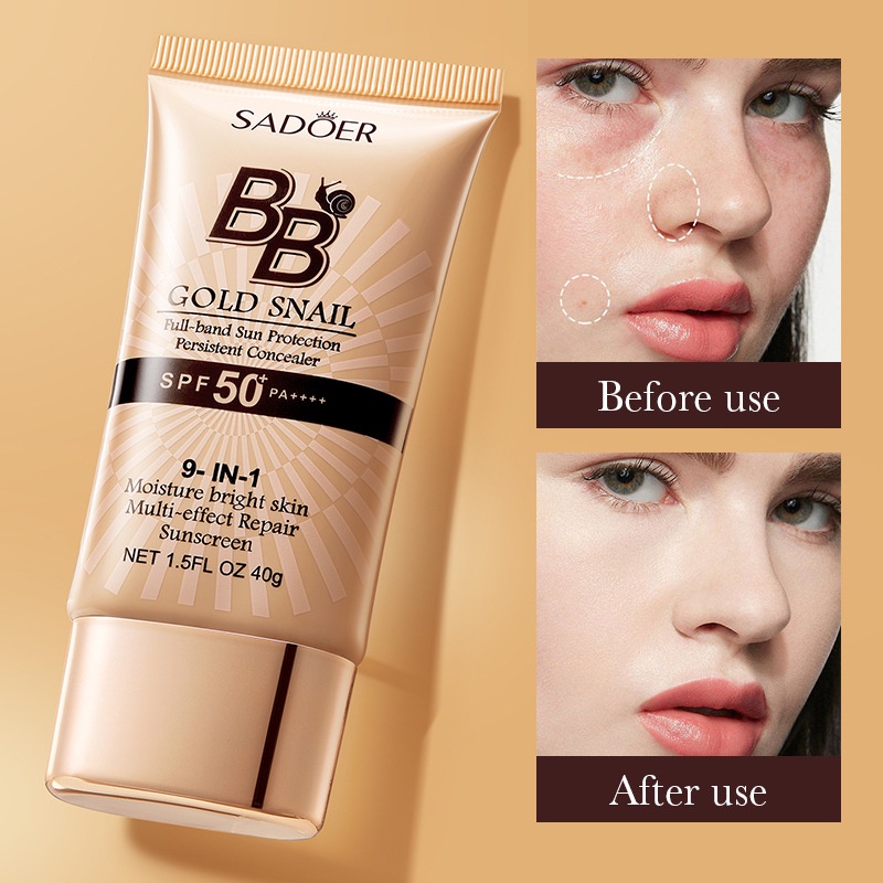SADOER Gold Snail Sunscreen BB Cream Foundation Concealer Moisturizing Isolation Cream SPF50+PA ...
