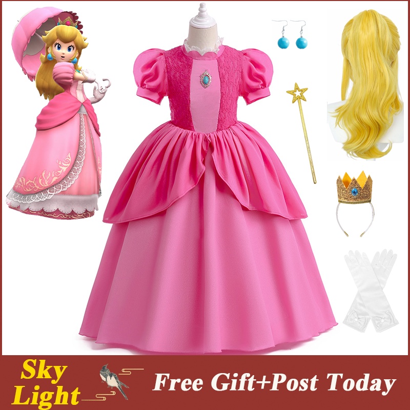 SUPER MARIO Princess Peach Dress For Baby Girls Lace Ball Gown Kids ...