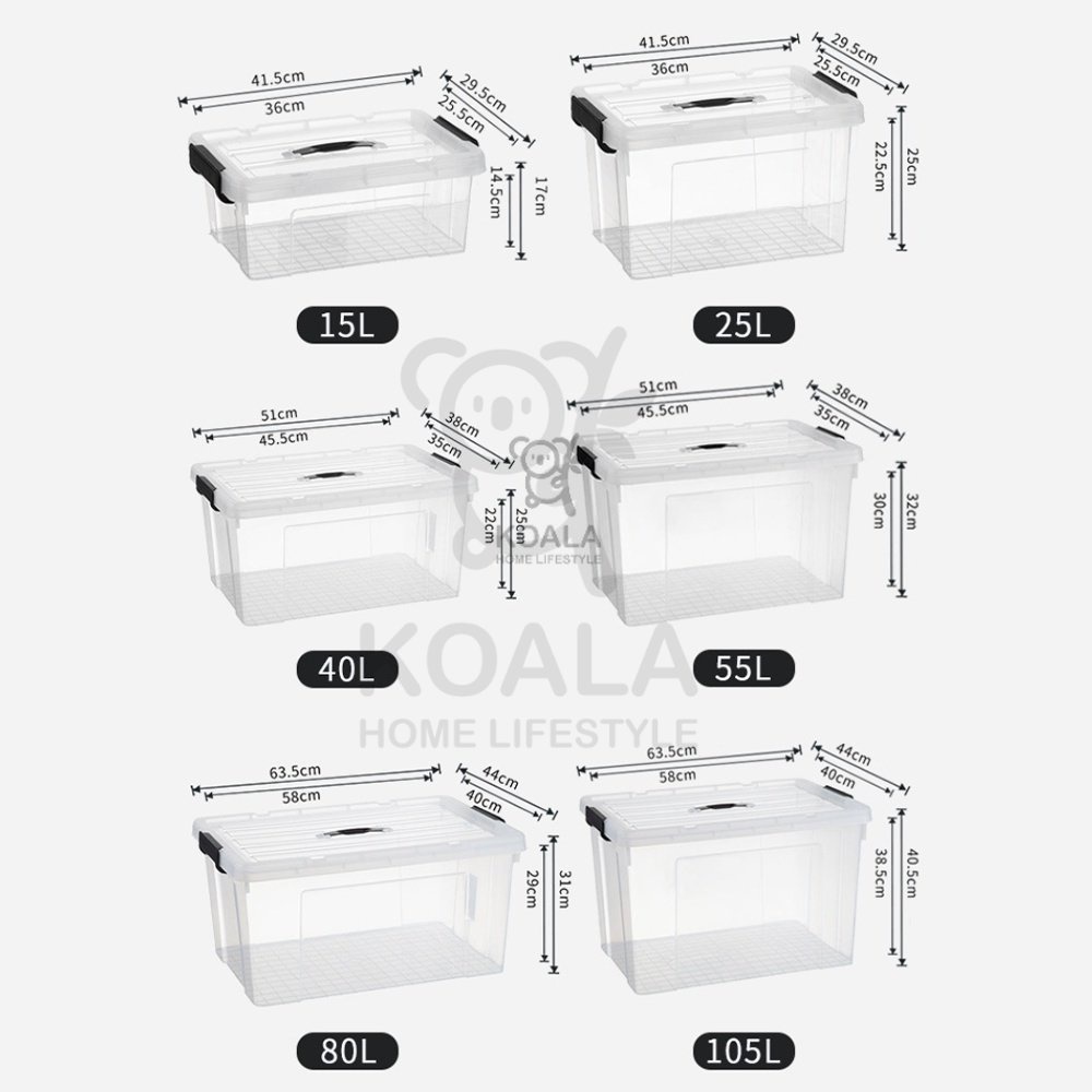 🇸🇬Koala Home🔥Transparent Storage Box Organizer Stackable Container Waterproof with Wheels 15L ...
