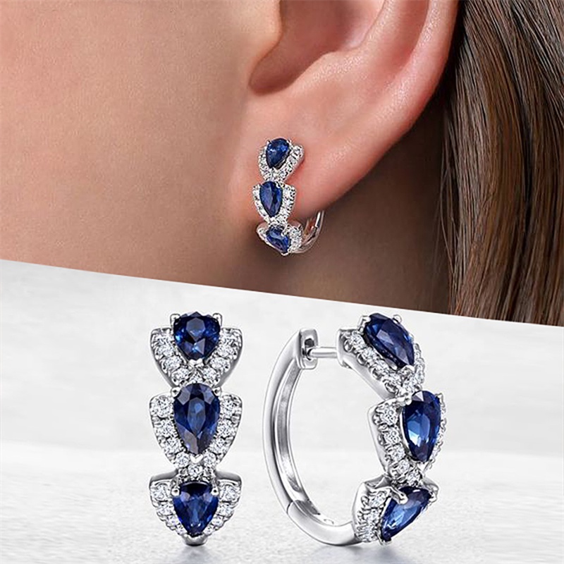 925 sterling silver Luxury Trendy Blue Cubic Zirconia Hoop Earrings ...