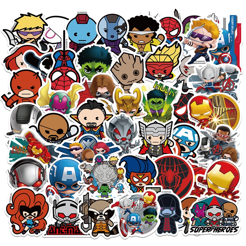 (Authorized) 50 pcs Qute Marvel Superheroes/The Avengers Cartoon ...