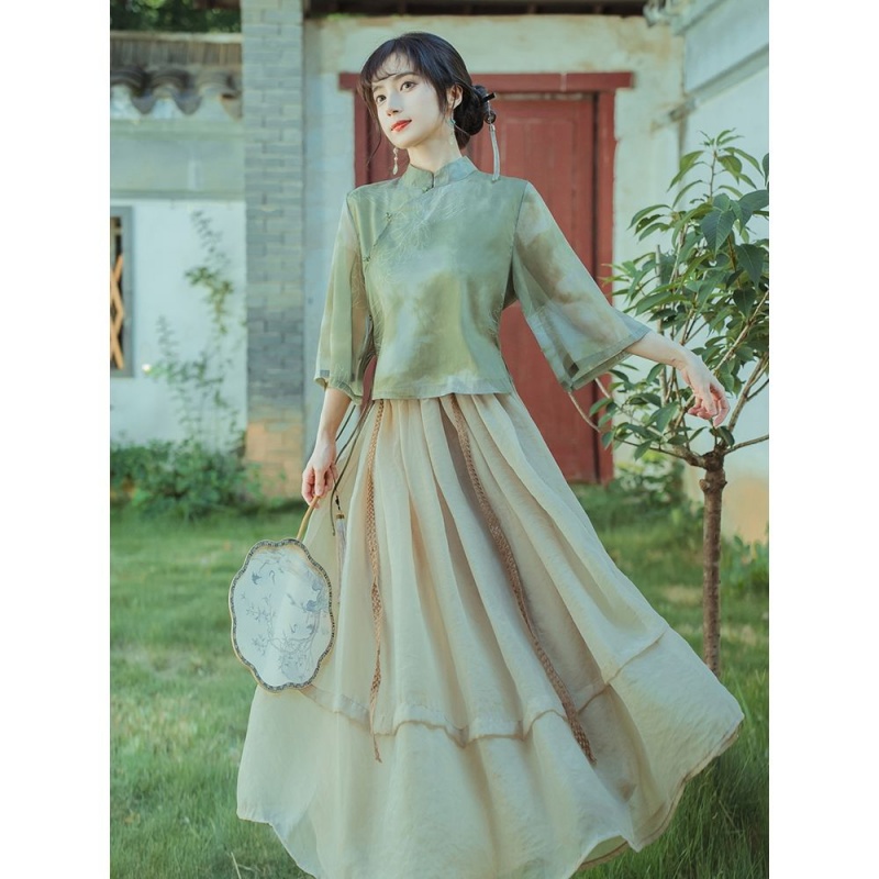 Chinese Style Cheongsam Two-Piece Improved Hanfu Dress Summer | Shopee ...