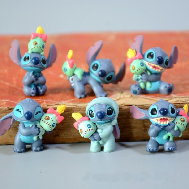 6Pcs Anime Cartoon Figure Cute Stitch Hand With Scrump Model Toys Car ...