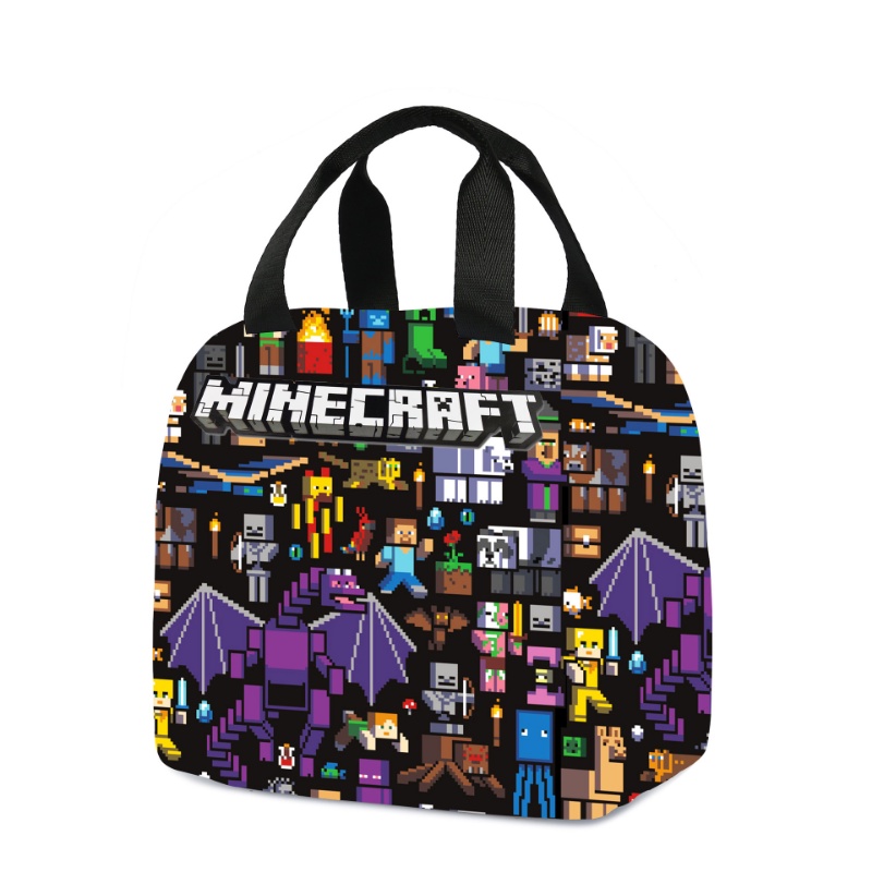 Minecraft Cartoon Portable Insulated Lunch Bag Ladies Kids Food Storage ...