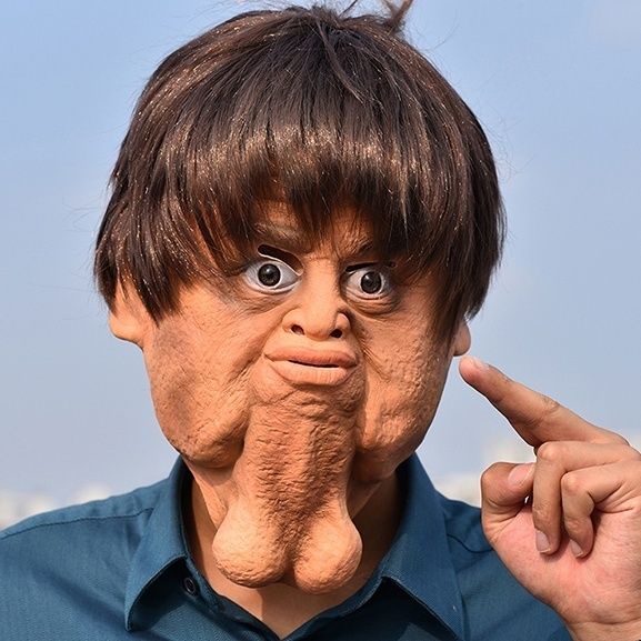 Halloween is big head costume party double ch Chin Headgear Masquerade ...