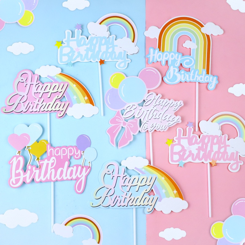Pack of 10 Pcs Colorful Happy Birthday Cake Topper Paper Birthday Cake ...