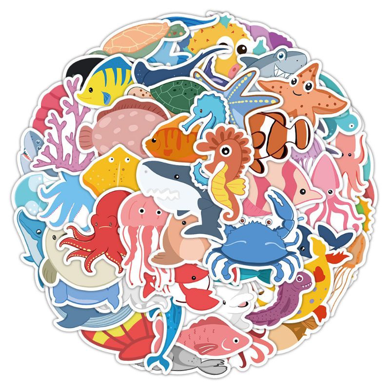 60pcs sea animals stickers sea Life Handbook stickers Cute Cartoon Fish ...