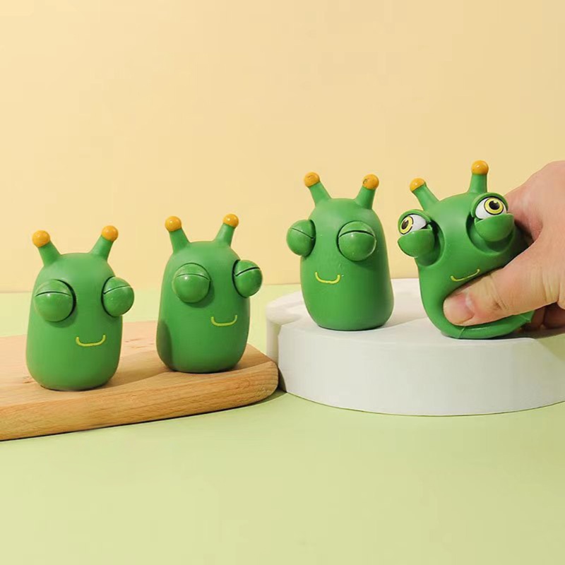 Funny Squishy Eye Popping Flippy Squeeze Toys Green Yellow Eye Worm ...