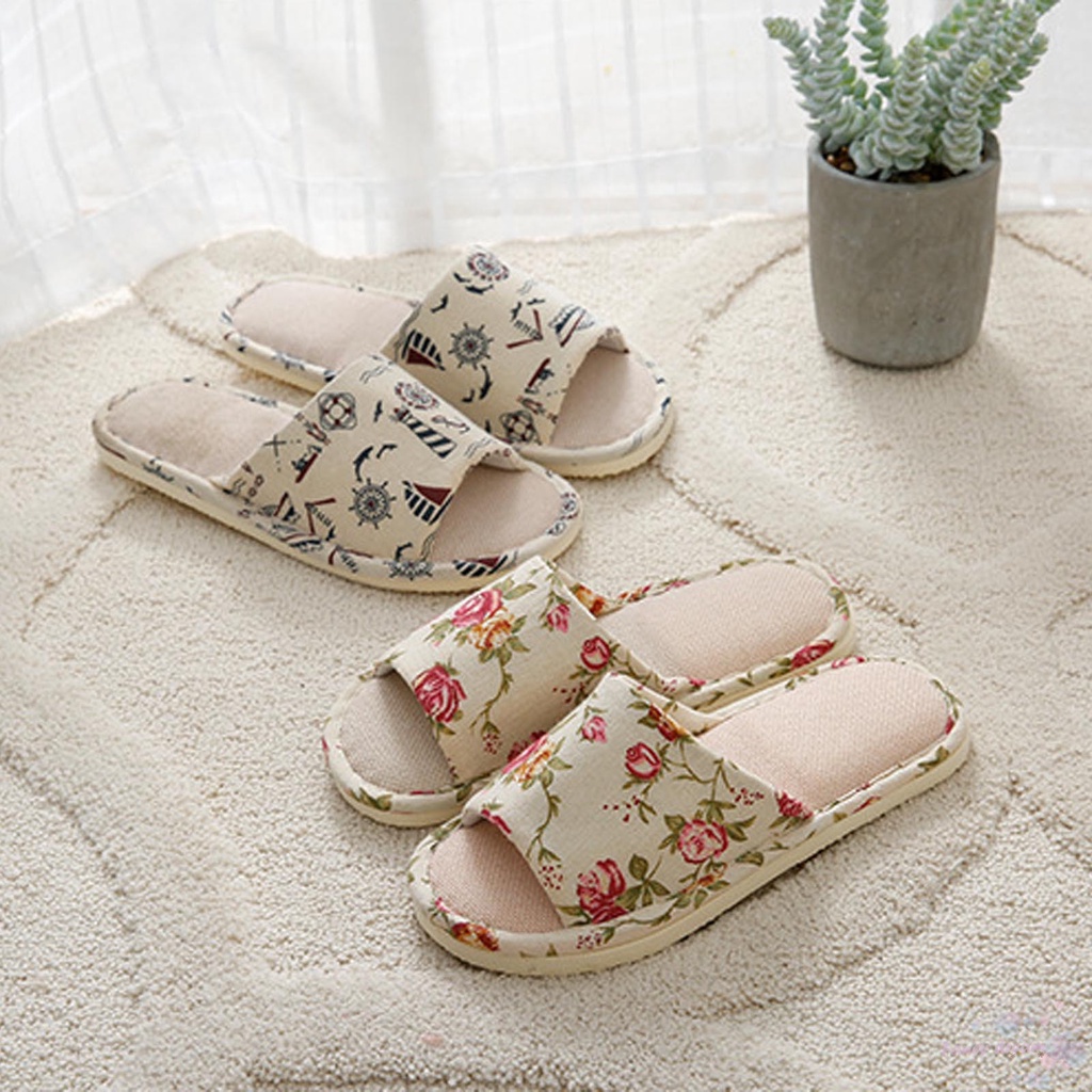 Unisex Indoor Home Slippers Open Toe Washable Linen Slippers with Non ...
