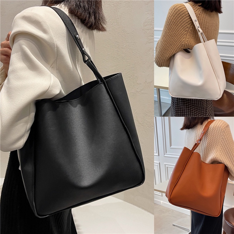 Korean Vintage Bucket Bag Large Capacity Bag Women's Shoulder Bag PU ...