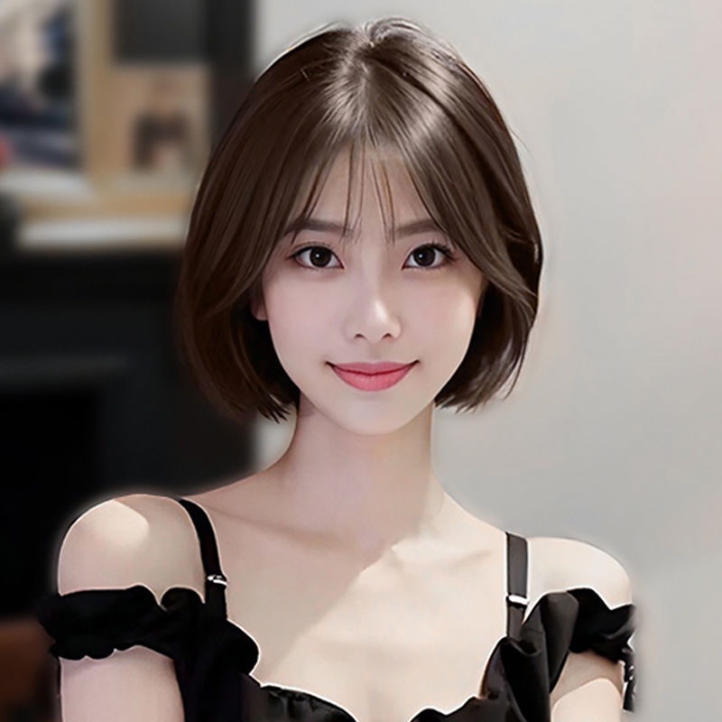 Wig Female Short Hair Influencer Air Bangs Age-Reducing bobo Head ...