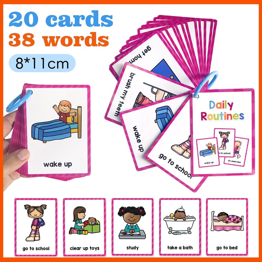 20PCS/Set Daily Routines Kids English Words Learning Cards for Children ...