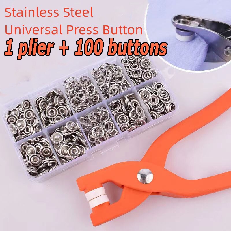 Plier Tool+50/100 Set Snap Button Kit with Pliers Metal Press Hollow ...