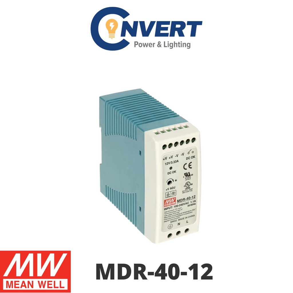 Mean Well MDR-40 (MDR Series) Industrial Power Supply MDR-40-12 - 40W 12V 3.33A Din Rail Type ...