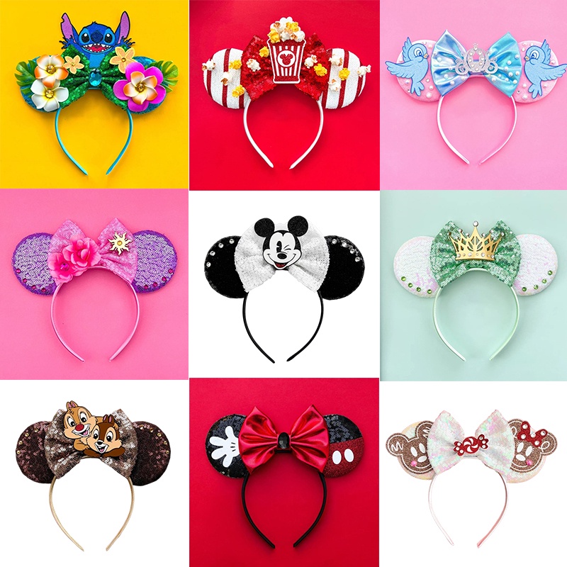 Disney Mickey Mouse Ears Headband Kid Adult Festival Party Sequins Bow ...