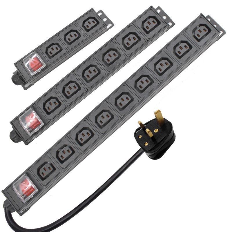 PDU Power Distribution Unit 13A 3500W Power Strip 2-25 Ways IEC-C13 output socket 2m Extension ...