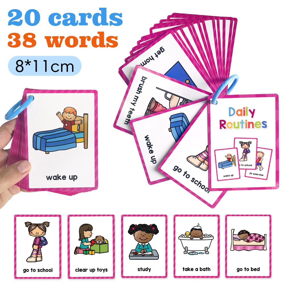 Daily Routines Kids English Words Learning Cards for Children Cognitive ...
