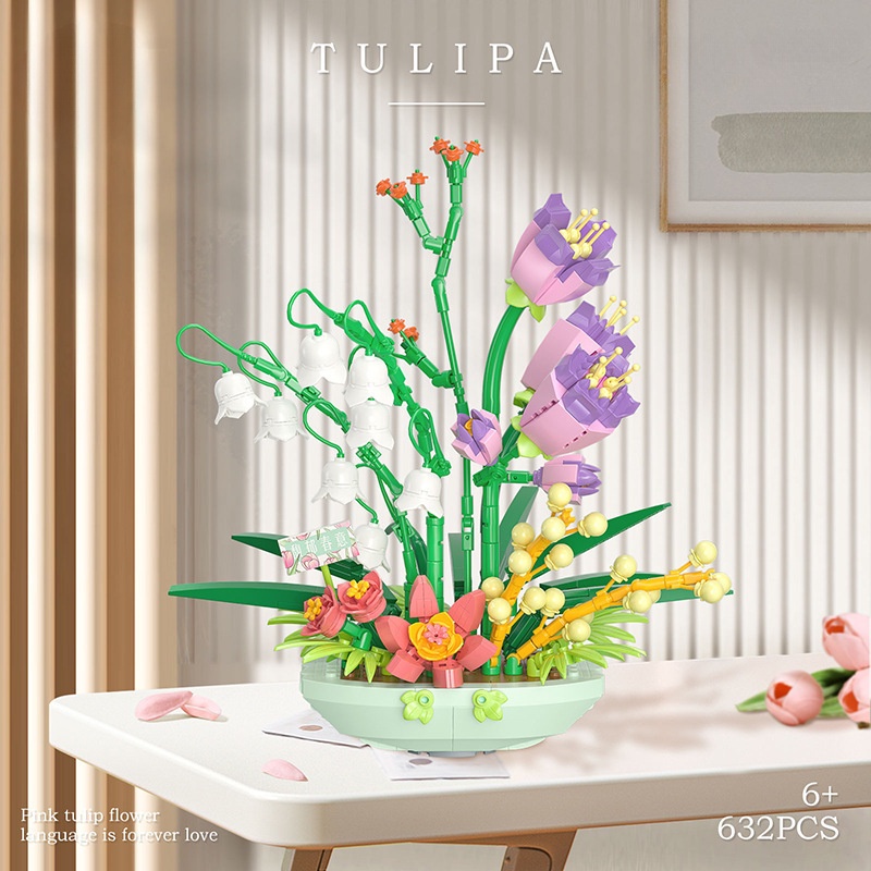 Building Block Toys Flower Bouquet Plant Pot Model Desktop Decoration ...