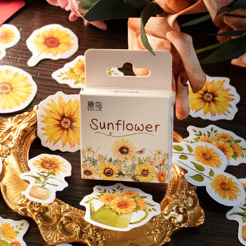 45 Pcs Sunflowers Kawaii Paper Journaling Sticker Set For Gift Packing ...