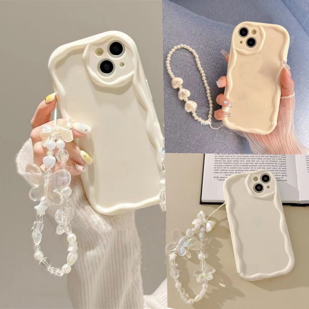INS cream Case With White Love Chain For Iphone 15 pro max 14 11 8 7 ...