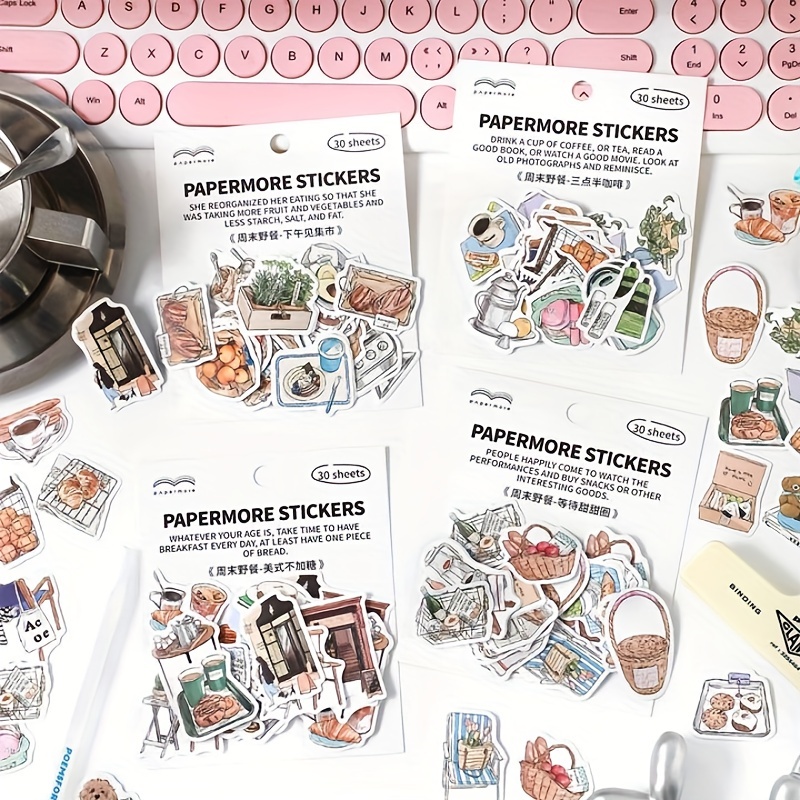 MOHAMM 30pcs Coffee Store Retro Cute Stickers Paper Stickers Decorative ...