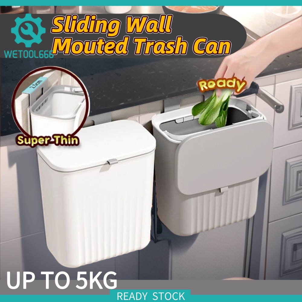 9L Wall Mounted Can Dustbin Rubbish Bin with Lid for Bathroom Kitchens ...