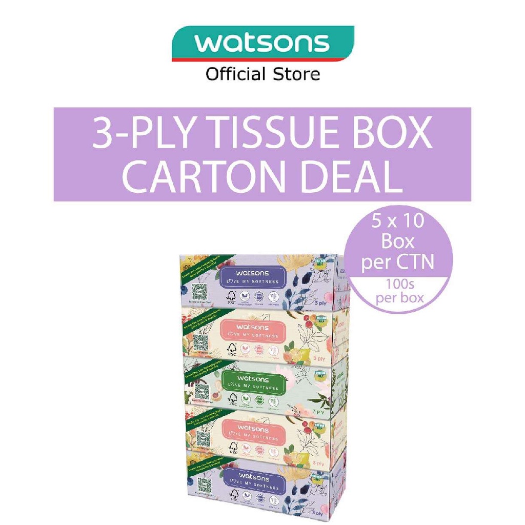 WATSONS X-Flower 3ply Velvety Soft Box Tissues 100s X 5 Boxes x 10 (Per ...