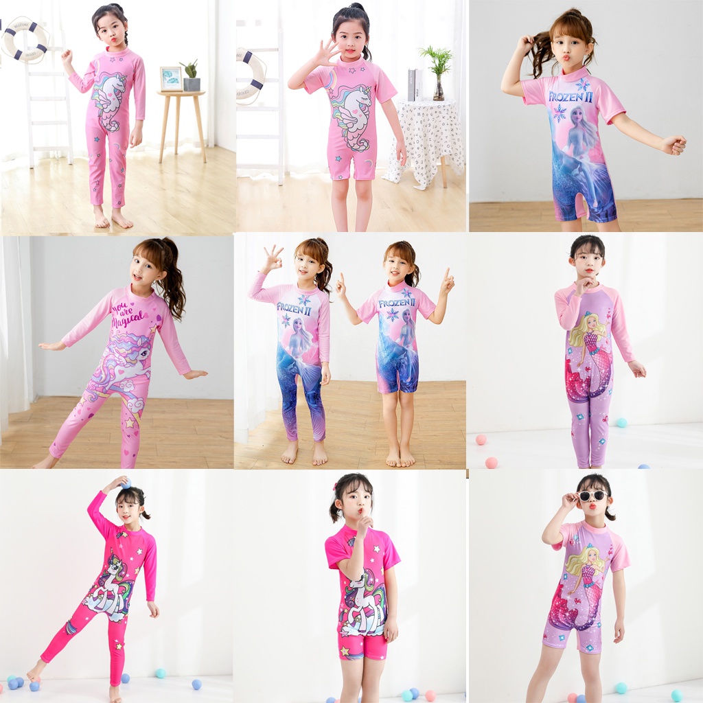 Frozen Elsa Unicorn Children Girls Long/Short Sleeve Swimwear Swimsuit ...