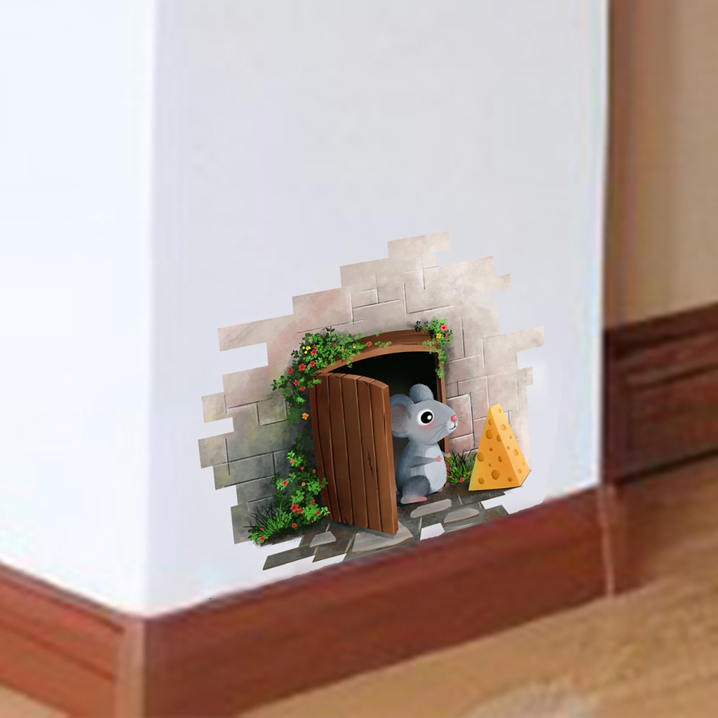 Cartoon 3d Mouse Hole Wall Stickers Children Bedroom Baseboard Home ...