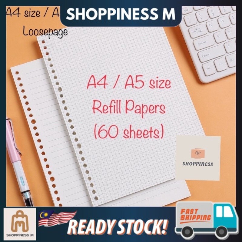 A5/ A4/ B5 Replaceable Refill Papers 活页本内页手账 Interchangeable Grid Lines ...