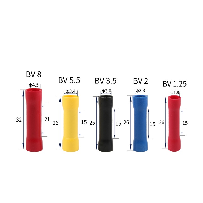 BV1.25 BV2 BV3.5 BV5.5 BV8 Insulated Straight Wire Butt Connector ...