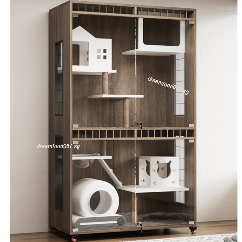 Pet Display Cabinet Cat Villa Solid Wood Cat Cage Large Cat House ...