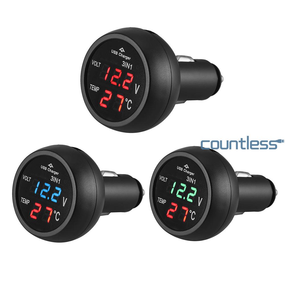 12-24V 3 in 1 Car Charger LED Digital Meter Monitor Car Digital ...