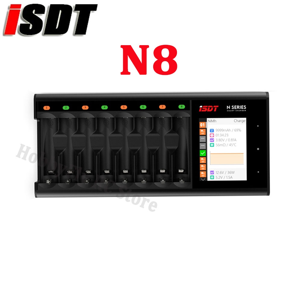 ISDT N8 LCD Display Universal Battery Charger 8-Slot Speedy Smart Battery Fast Charger for ...