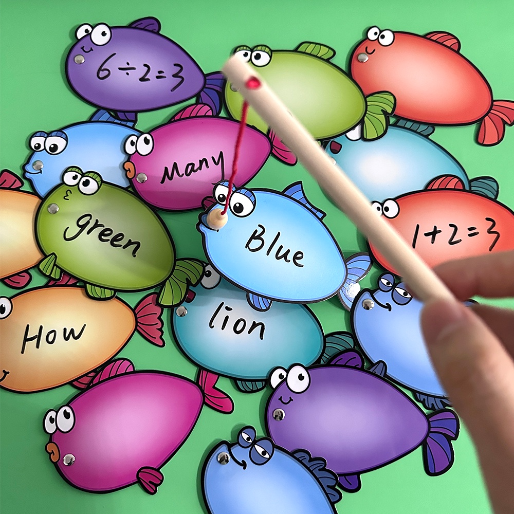 Magnetic Fishing Toys for Kids Erasable Cartoon Fish Flashcards with ...