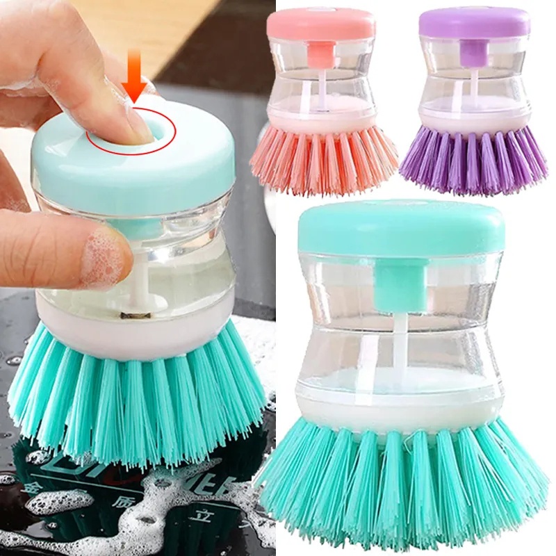 2 In 1 Press-Type Liquid-Adding Dish Cleaning Brush / Household ...