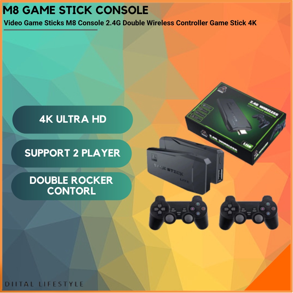 M8 Video Game Console 2.4G Double Wireless Controller Game Stick 4K ...