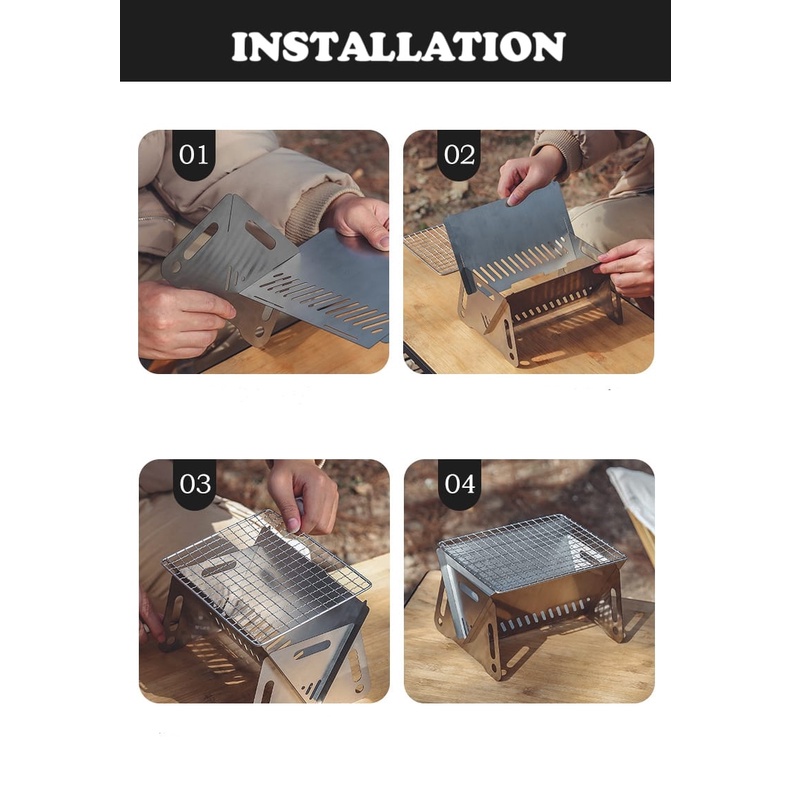 Outdoor Barbeque Stove Mini BBQ Charcoal Grill Foldable Reuse Camping ...