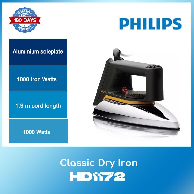 Philips HD1172 Classic Dry Iron WITH 3 MONTHS SHOP WARRANTY | Shopee ...