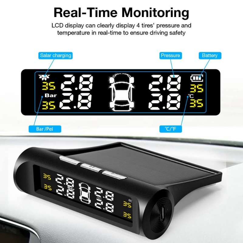 Solar TPMS Tyre Tire Pressure Monitoring System Wireless Pressure ...