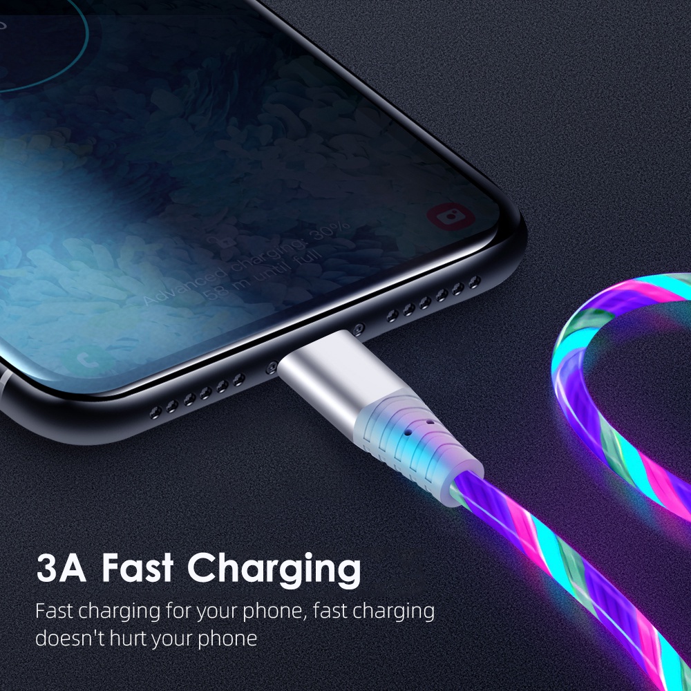 LED Flowing Light Fast Charging Cable Streamer Light USB Cable Car ...