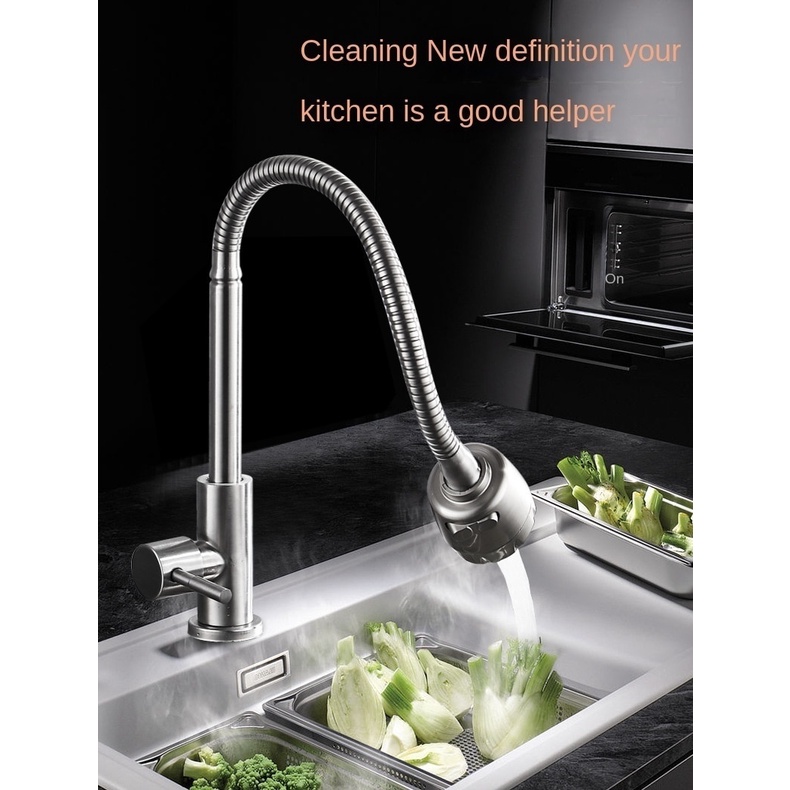 304 Stainless Steel Kitchen Faucet Wall/Deck Mounted Sink Tap Rotatable ...