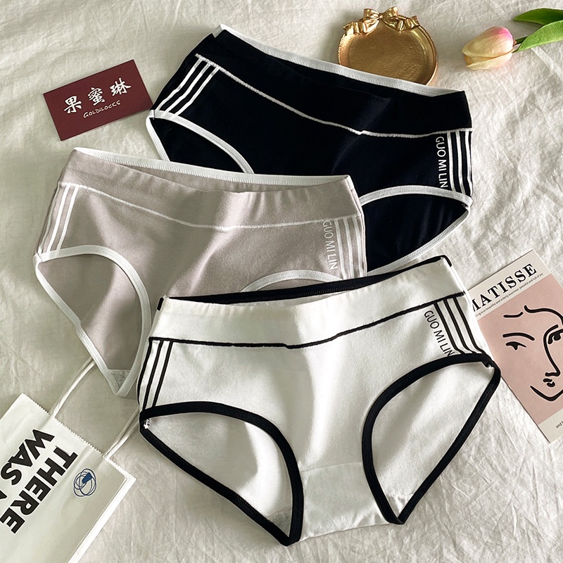 Women's cotton underwear medium high waist trackless sports girls ...