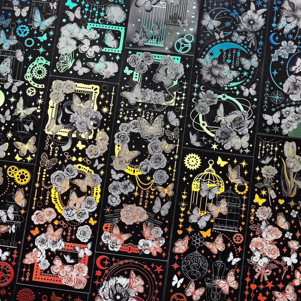 MOHAMM 3 Sheets Gorgeous Gold Foil and 3D Effect Waterproof Stickers with Flower and Butterfly ...